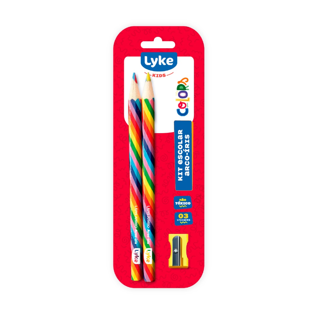 Kit Lápis Jumbo Arco-íris LYKE - Blister c/2 un + apontador - LYKE