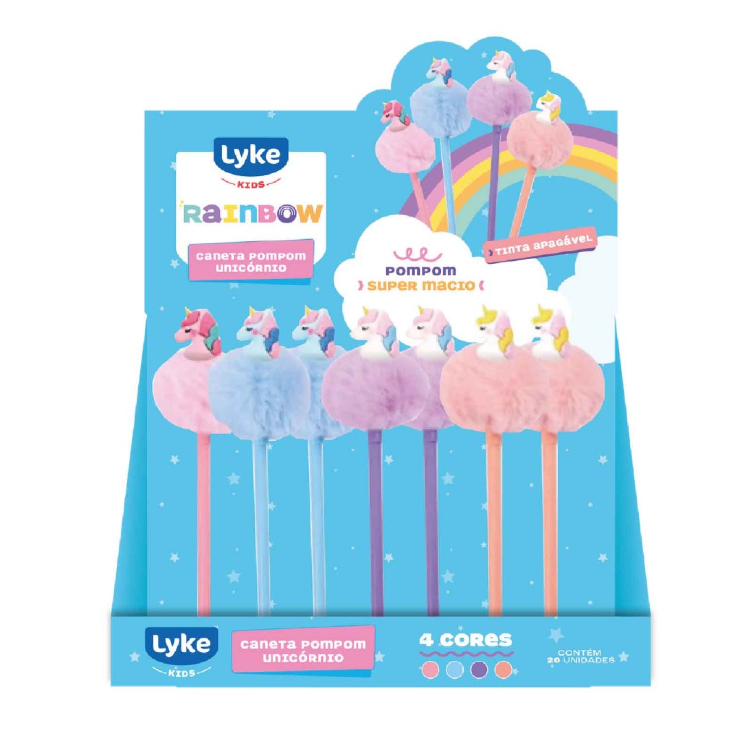 Caneta Gel Apagável - Pompom Unicórnio - Display c/16 unidades - LYKE