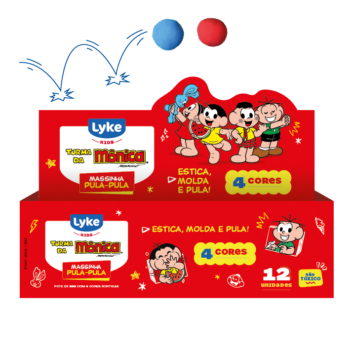 Massinha Pula Pula 28gr Turma da Mônica - 4 cores - Display c/12 - LYKE