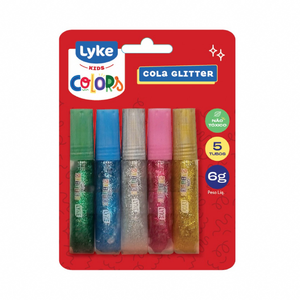 Cola Colorida Glitter 6grs (Blister) c/ 5 tubos. - LYKE