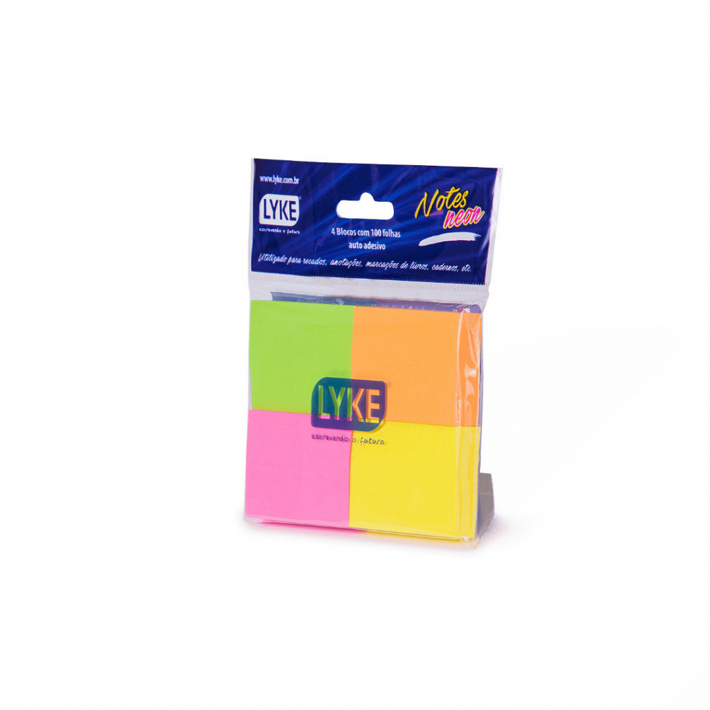 Bloco Autoadesivo Neon LYKE - 38x51mm - Blister com 4 blocos, - LYKE