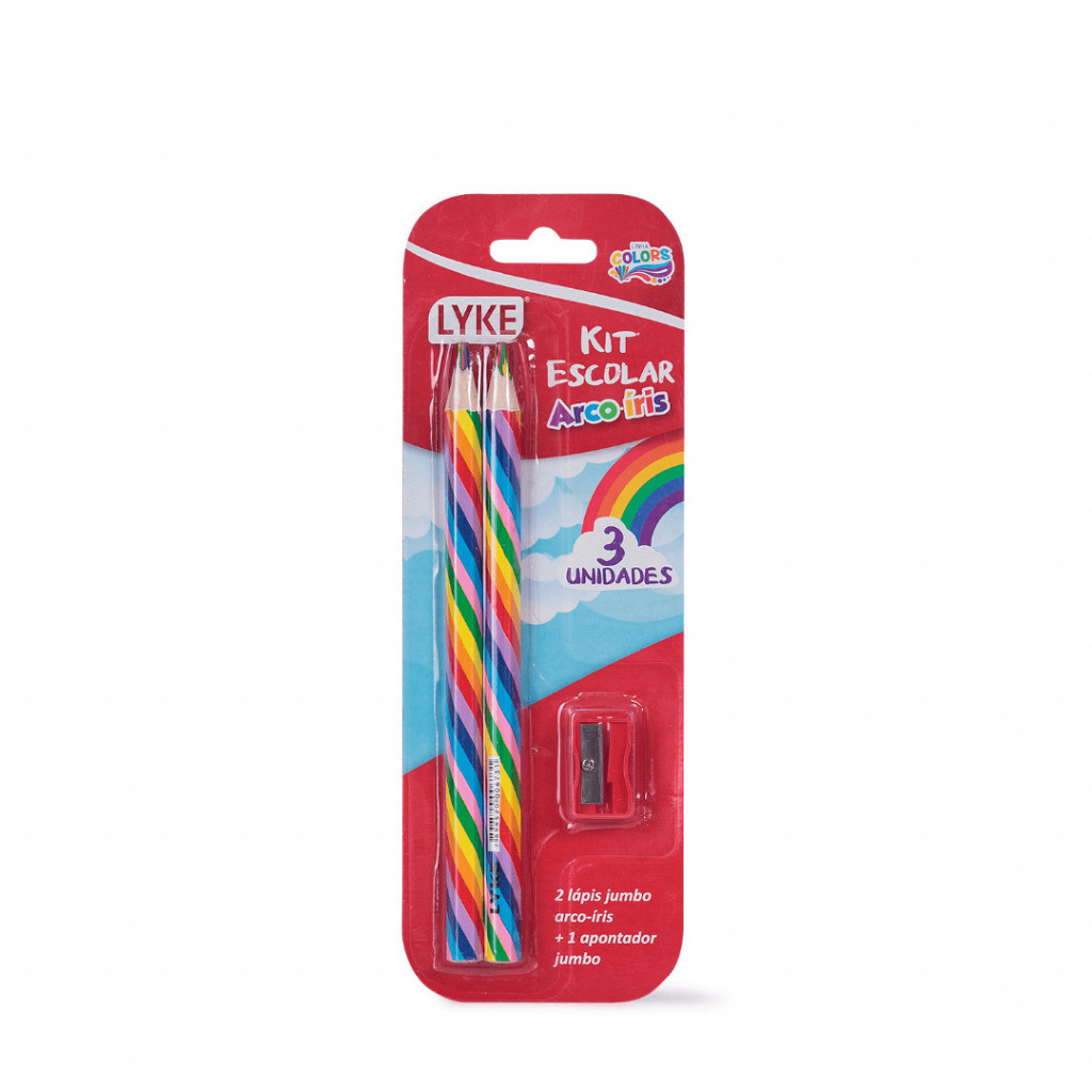 Kit Lápis Jumbo Arco-íris LYKE - Blister c/2 un + apontador - LYKE