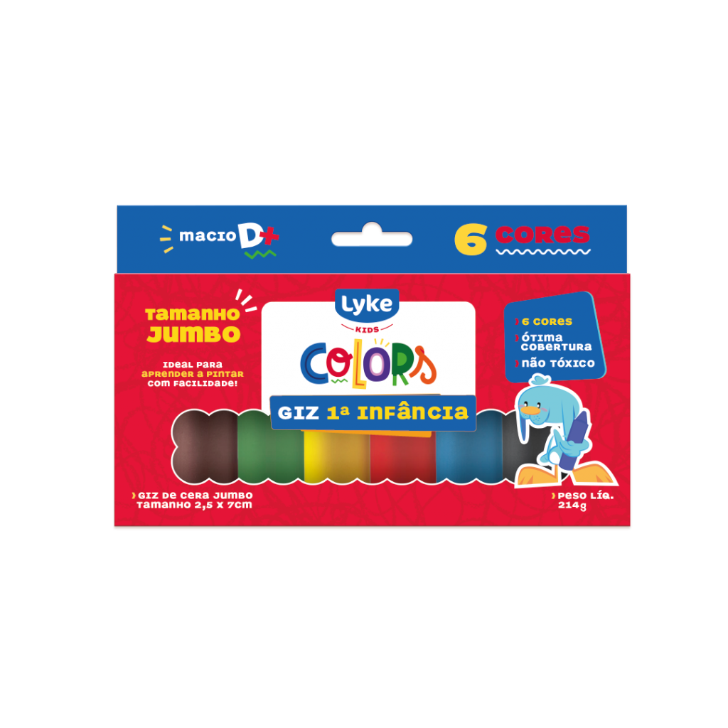 Giz de Cera Primeira Infância Jumbo 06 Cores 25X70mm - LYKE